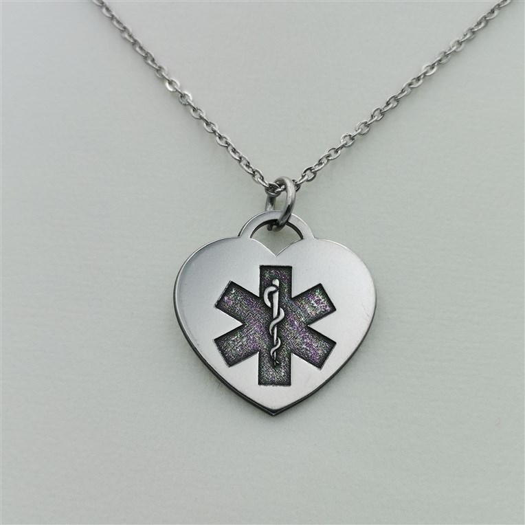 Stainless Steel Heart Medic Pendant | Lasermark Engraving